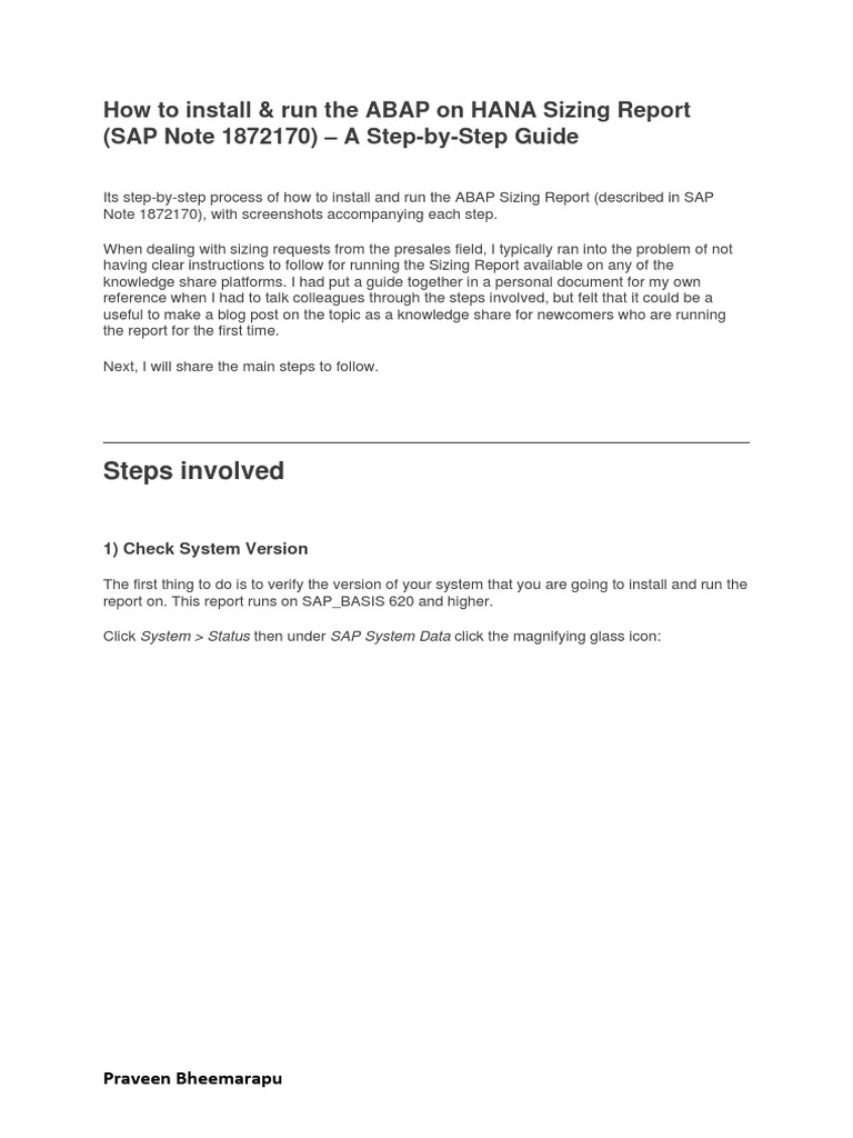 Steps Involved: How To Install & Run The ABAP On HANA Sizing Report (SAP Note 1872170) - A Step ...