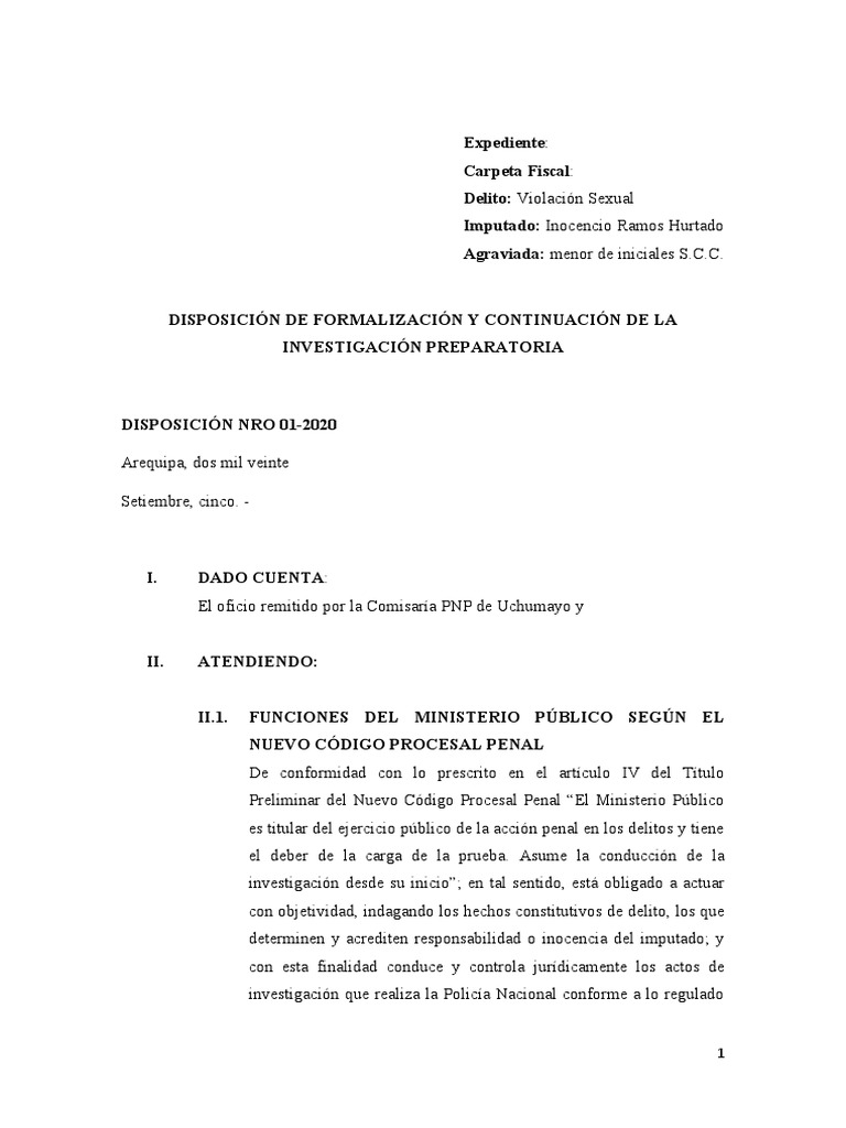 Modelo de Disposicion de Formalizacion de La Investigacion Preparatoria - 2020 | PDF | Derecho ...