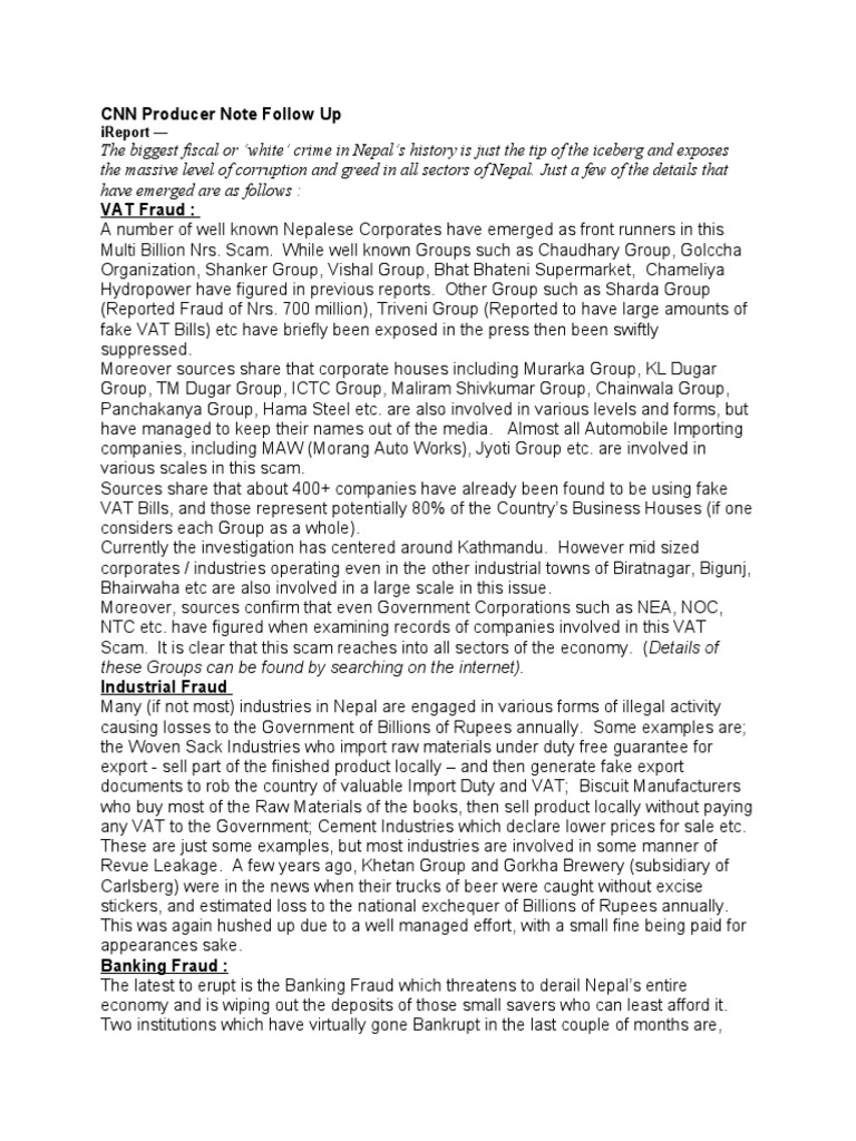 CNN Producer Note Follow Up | PDF | Banks | Value Added Tax