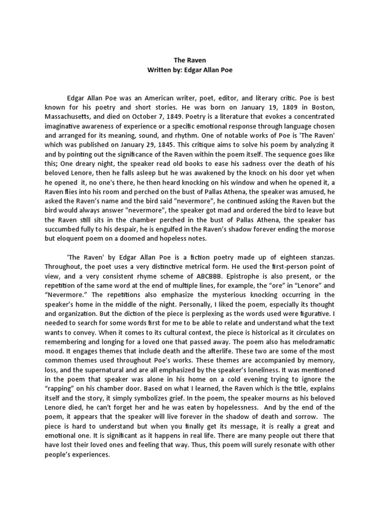Analysis of Poe's 'The Raven' Poem | PDF | The Raven | Poetry