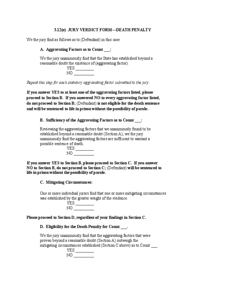 Jury Verdict Form -Death Penalty | PDF | Mitigating Factor | Crime ...