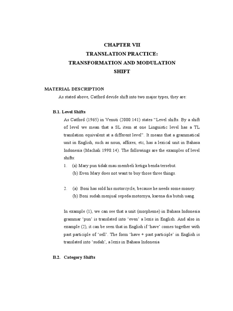Translation Practice: Transformation and Modulation Shift: Material Description | PDF | Word | Verb