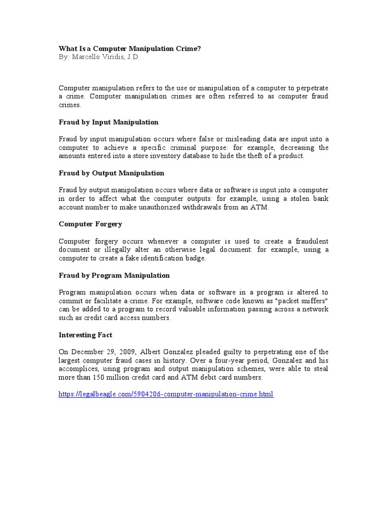 What Is A Computer Manipulation Crime | PDF