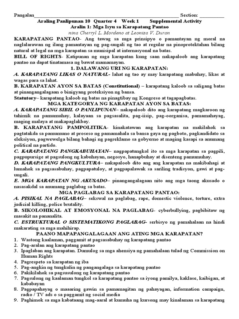 AP ESP10 Q4 W1 Supplemental | PDF