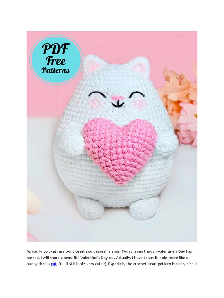 Easy Kitten With Heart Amigurumi PDF Free Pattern | PDF | Crochet | Yarn