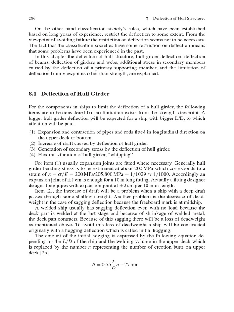 286 8 Deflection of Hull Structures | PDF | Bending | Beam (Structure)