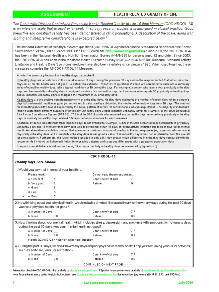 Assessment: Health-Related Quality of Life | PDF | Quality Of Life ...