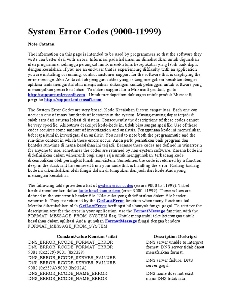 System Error Codes Translate) | PDF