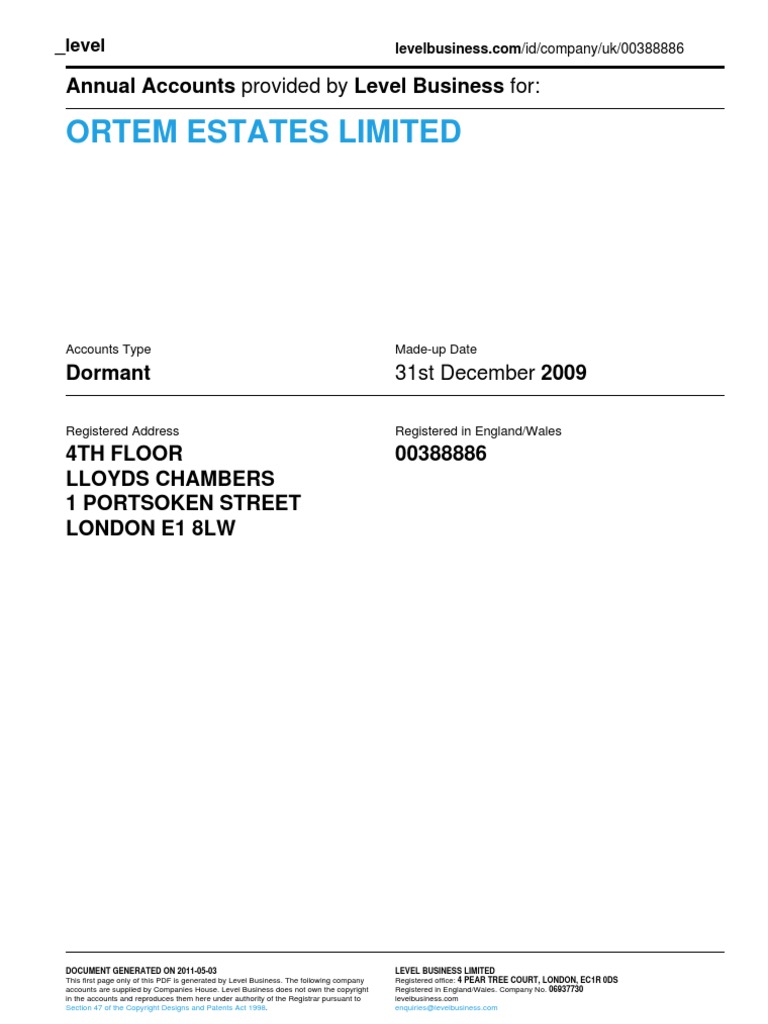 ORTEM ESTATES LIMITED - Company Accounts From Level Business | PDF