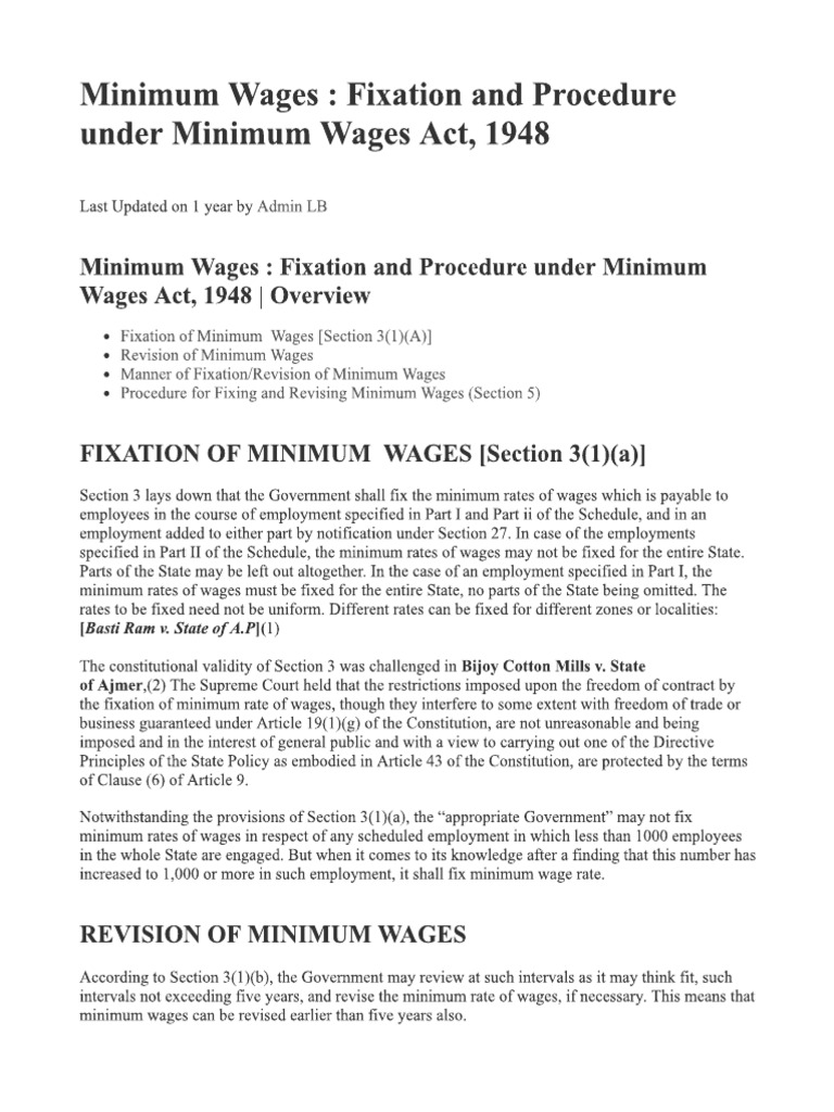Procedure For Fixation of Minimum Wages | PDF