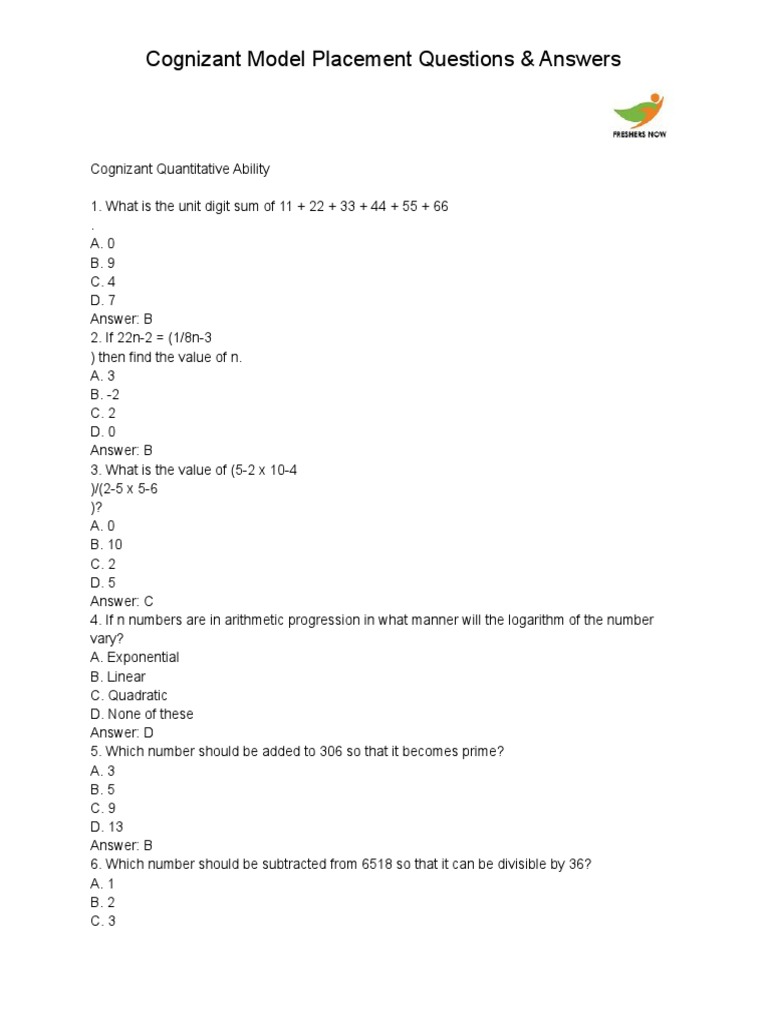 Cognizant Model Placement Questions Answers Pdf Microfinance