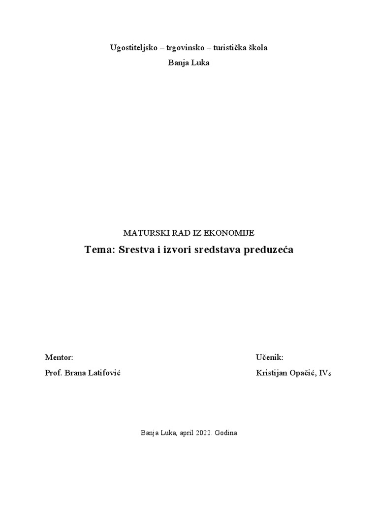 Sredstva I Izvori Sredstava Preduzeca | PDF