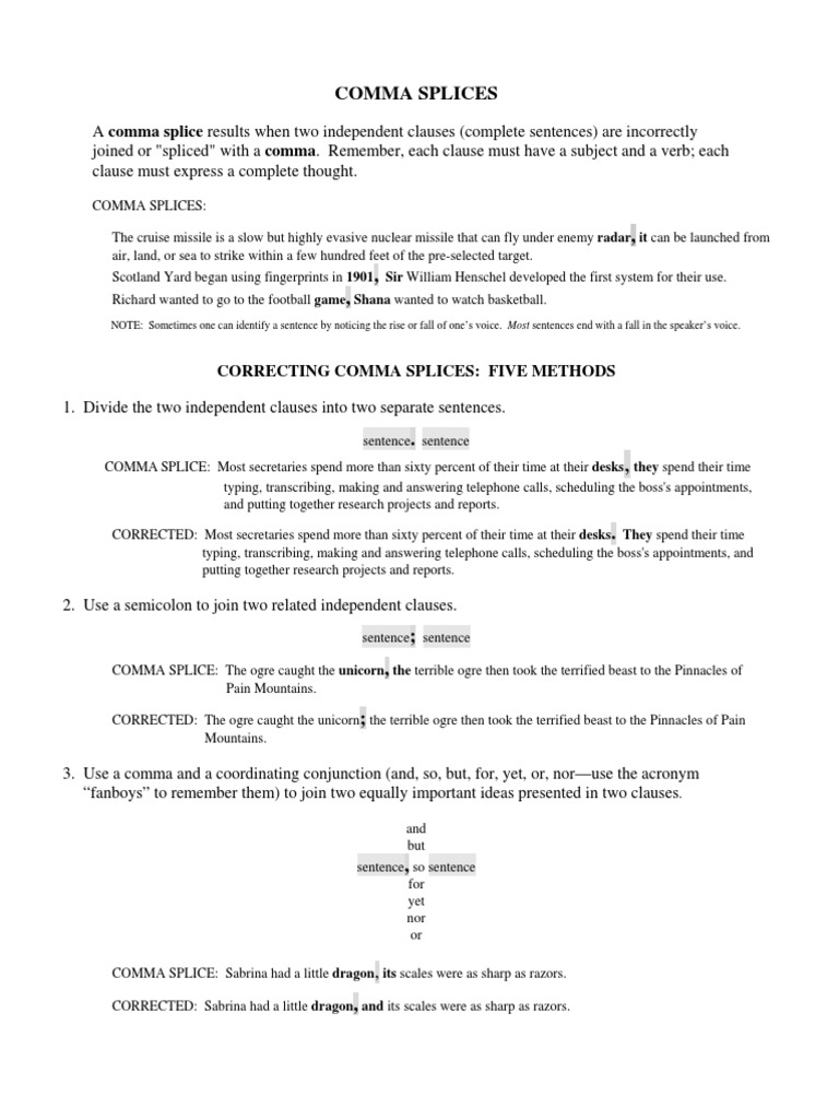 Comma Splices | PDF | Comma | Language Mechanics