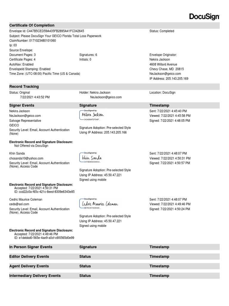 Certificate of Completion: Electronic Record and Signature Disclosure ...