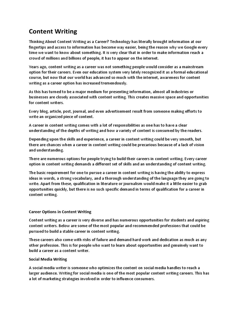 Content Writing As A Career | PDF | Search Engine Optimization ...