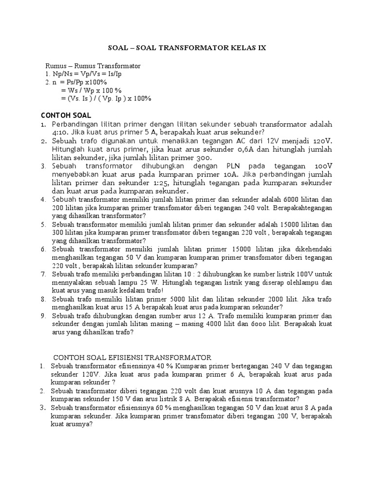 Soal Trafo Kelas 9 | PDF