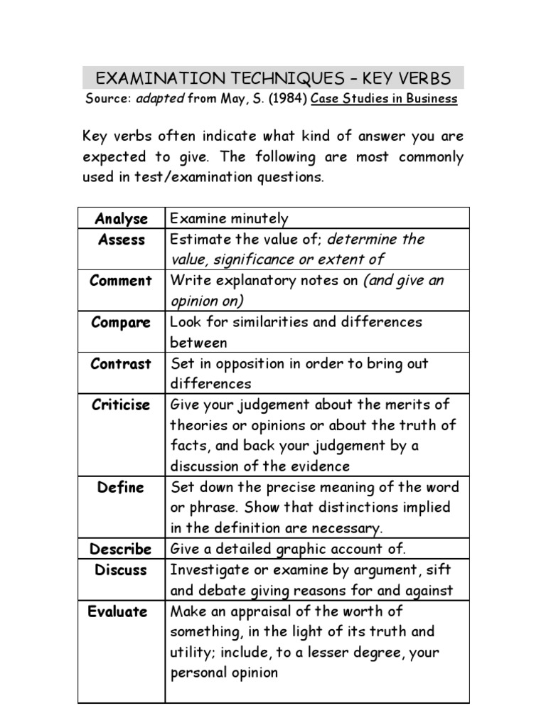 Key Verbs for Exam Techniques | PDF
