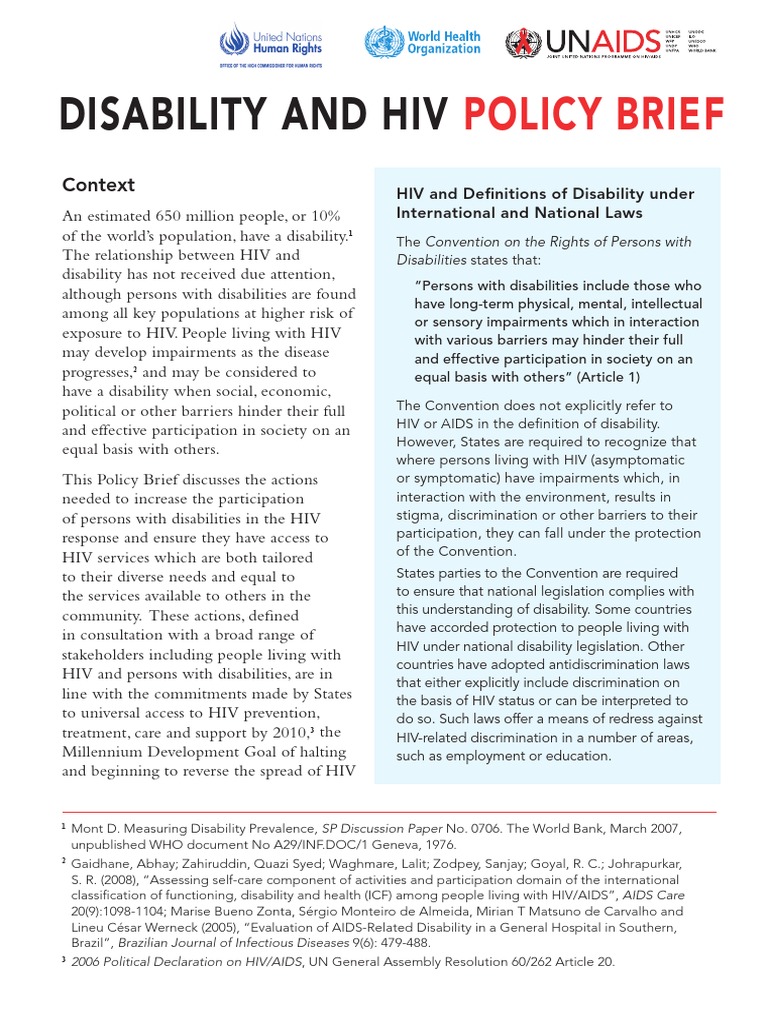 0 Policy Brief Disability en | PDF | Disability | Hiv/Aids