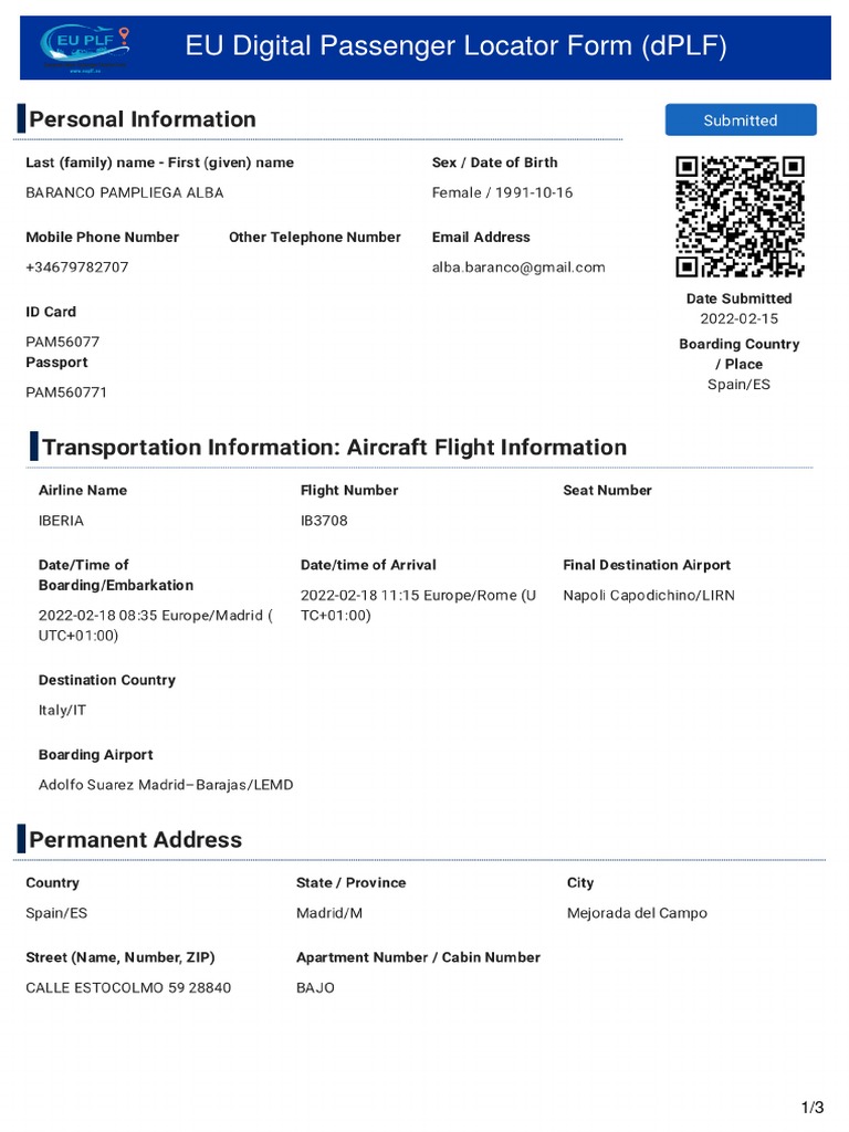 EU Digital Passenger Locator Form (DPLF) | PDF | Computers | Technology ...