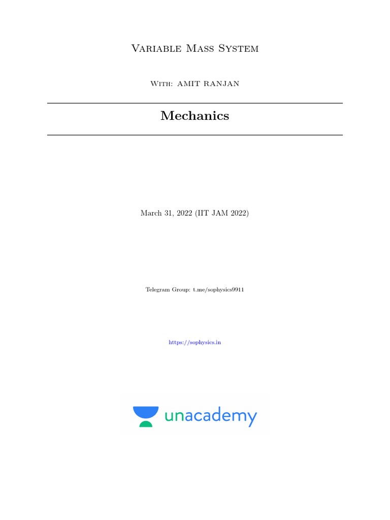 Mechanics: Variable Mass System | PDF | Force | Rocket