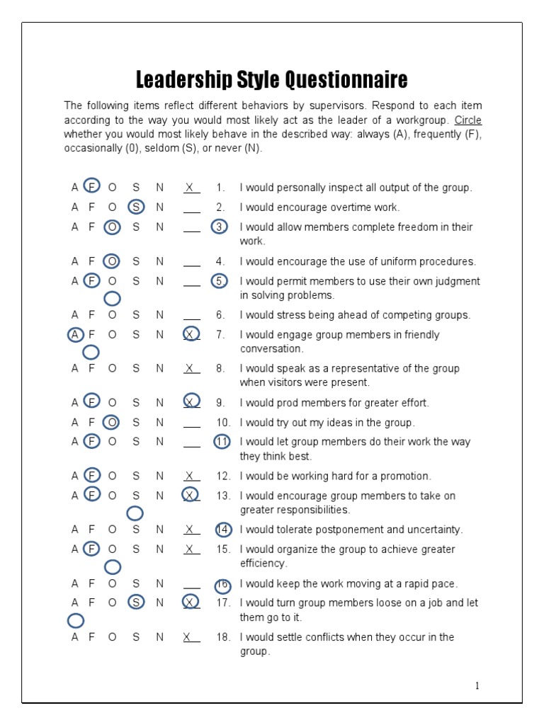 Leadership Styles Questionnaire | PDF | Leadership | Cognition