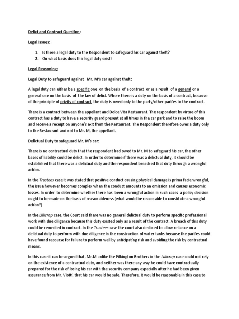 Delict and Contract Question | PDF | Business Law | Common Law