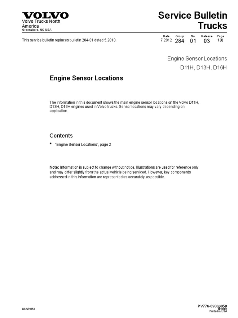Engine Sensor Locations D11H, D13H, D16H | PDF | Engines | Engine ...