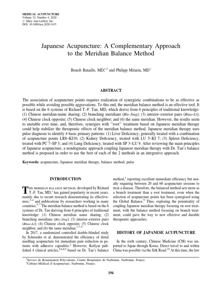 Japanese Acupuncture: A Complementary Approach To The Meridian Balance ...