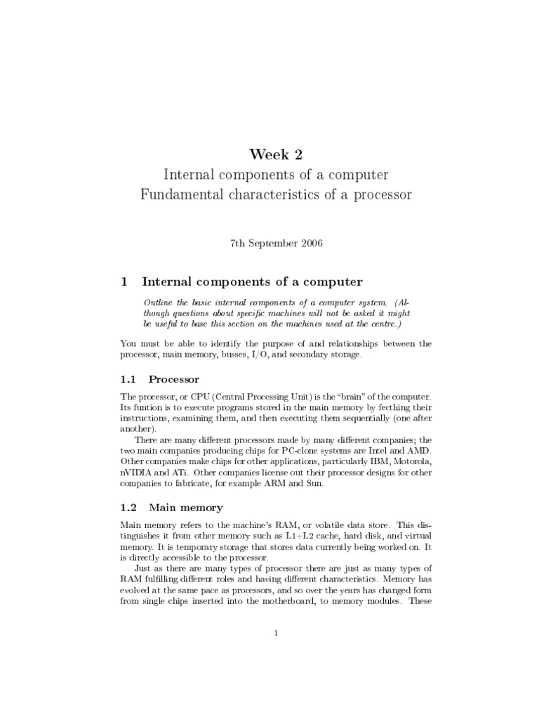Week 2 Internal Components of A Computer Fundamental Characteristics of A Processor | PDF ...