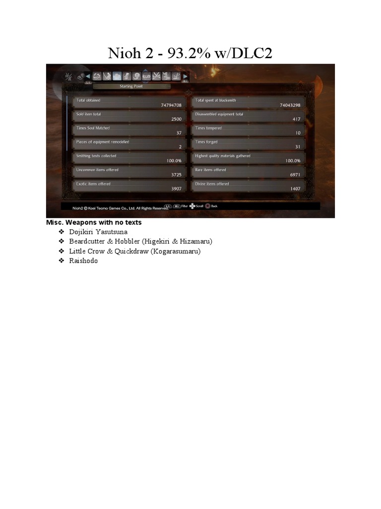Nioh 1 & 2 - All Smithing Texts | PDF | Japanese Warriors