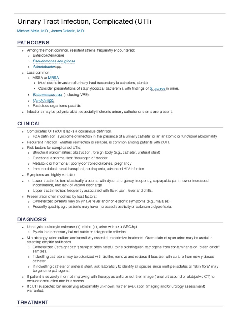 Urinary Tract Infection, Complicated (UTI) - Johns Hopkins ABX Guide ...