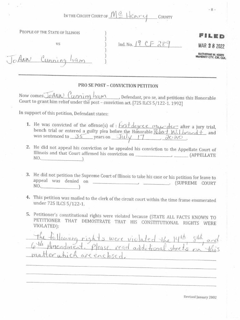 JoAnn Cunningham Post Conviction Petition 2022 | PDF