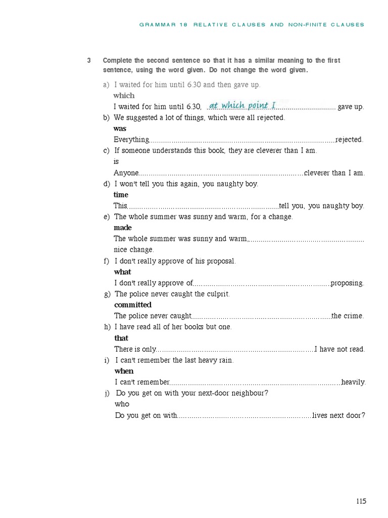 Advanced Exercises on Relative Clauses | PDF | Sentence (Linguistics)