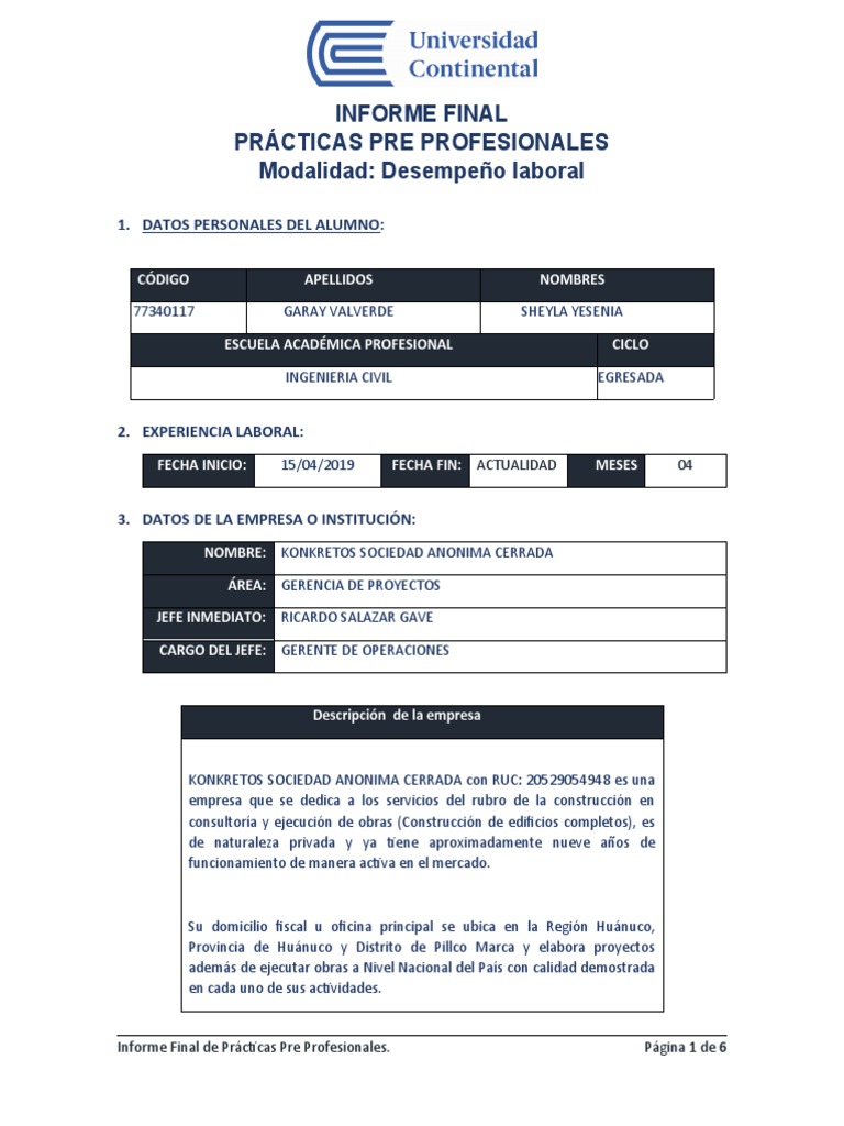 Fomato - de - Informe - Final SHEYLA PRACTICAS | PDF | Presupuesto | Diseño