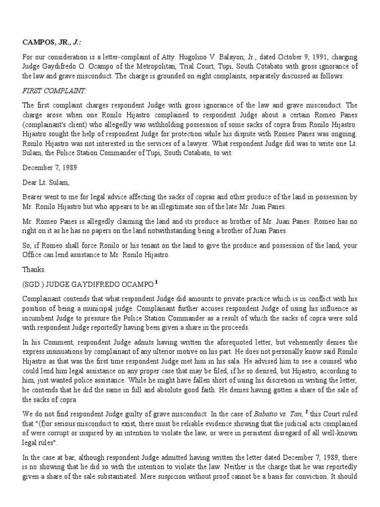 Atty. H. Balayon Jr. v. Judge G. Ocampo | PDF | Notary Public | Demurrer