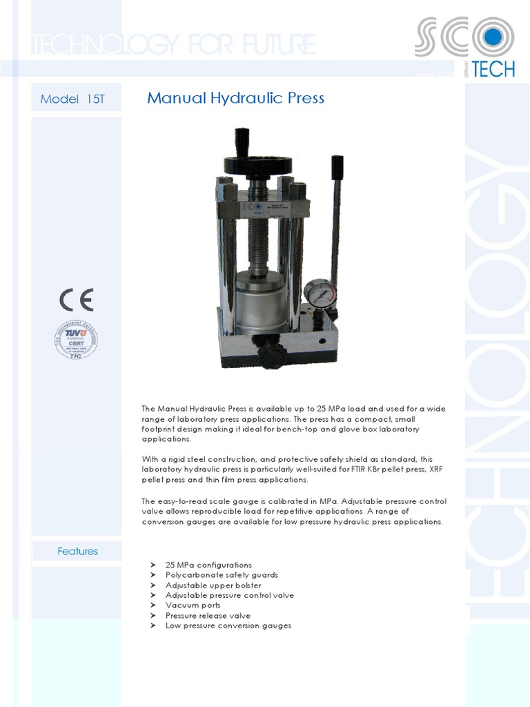 Manual Hydraulic Press: Model 15T | PDF | Valve | Piston