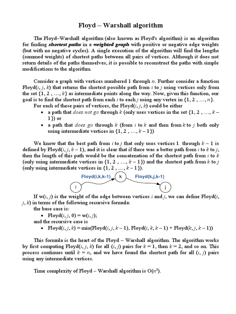 Floyd - Warshall Algorithm: J, K) in Terms of The Following Recursive ...