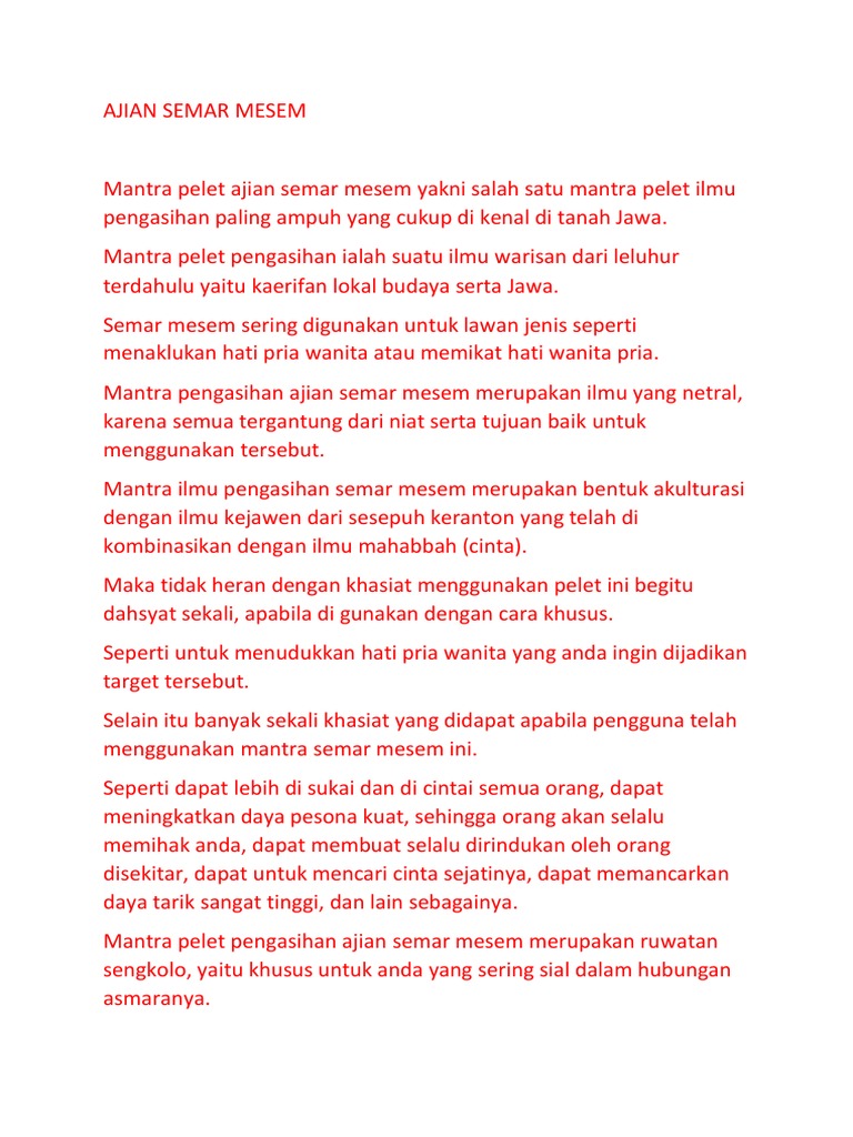 Mantra Cinta Kuno: Khasiat dan Cara Kerja Ajian Semar Mesem | PDF
