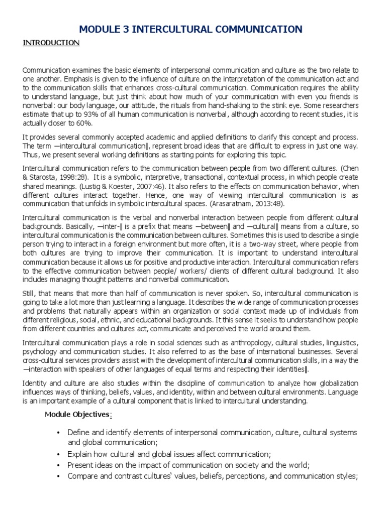 Module 3 Intercultural Communication | PDF | Communication | Cross ...