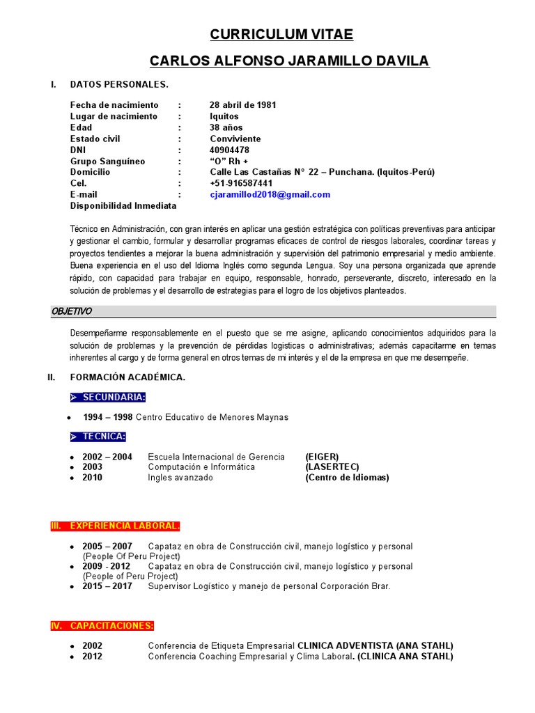 CURRICULUM VITAE Carlos Jaramillo | PDF | Crecimiento personal y profesional