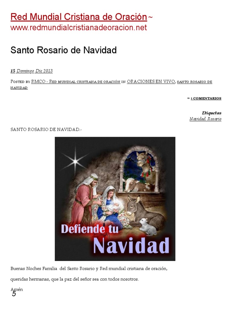 Santo Rosario De Navidad Red Mundial Cristiana De Oración Pdf