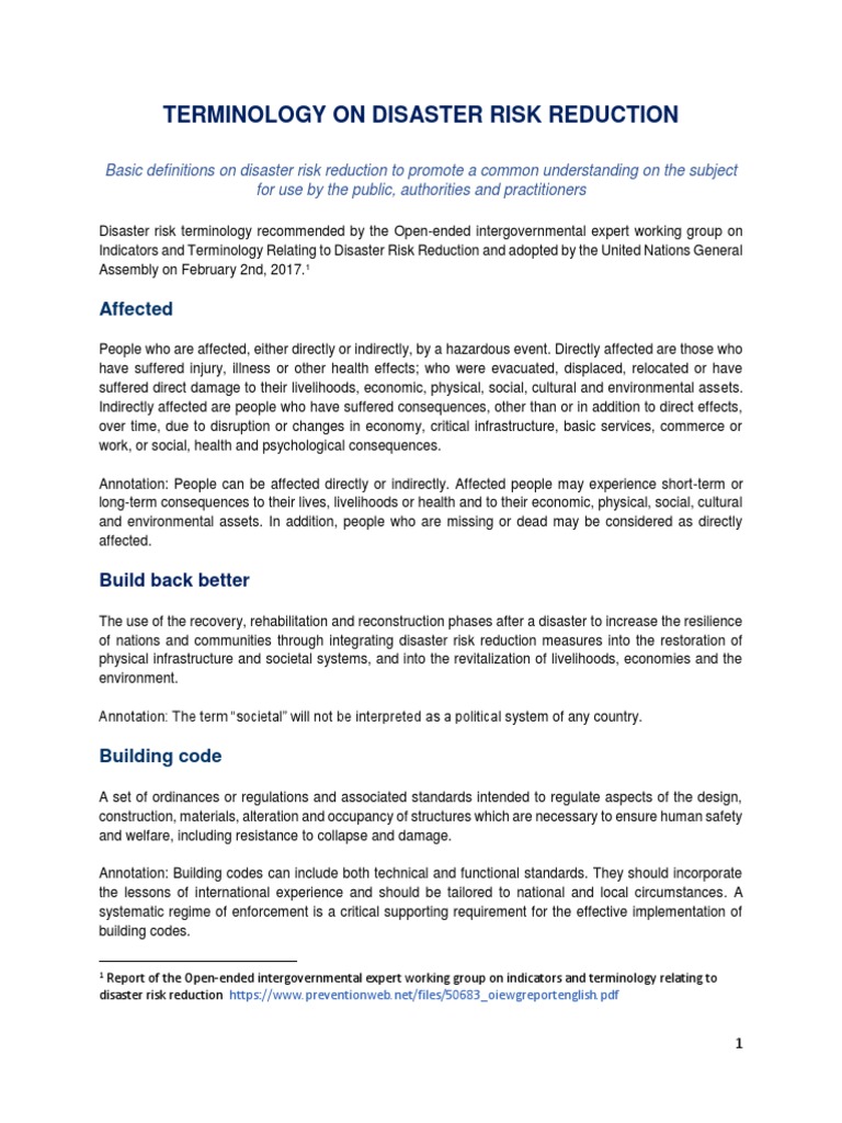 Terminology On Disaster Risk Reduction | PDF | Hazards | Emergency ...
