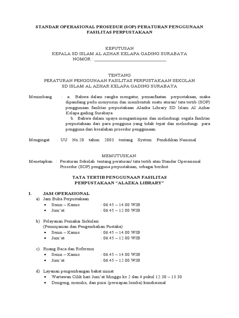 SOP Perpustakaan Alazka Library | PDF