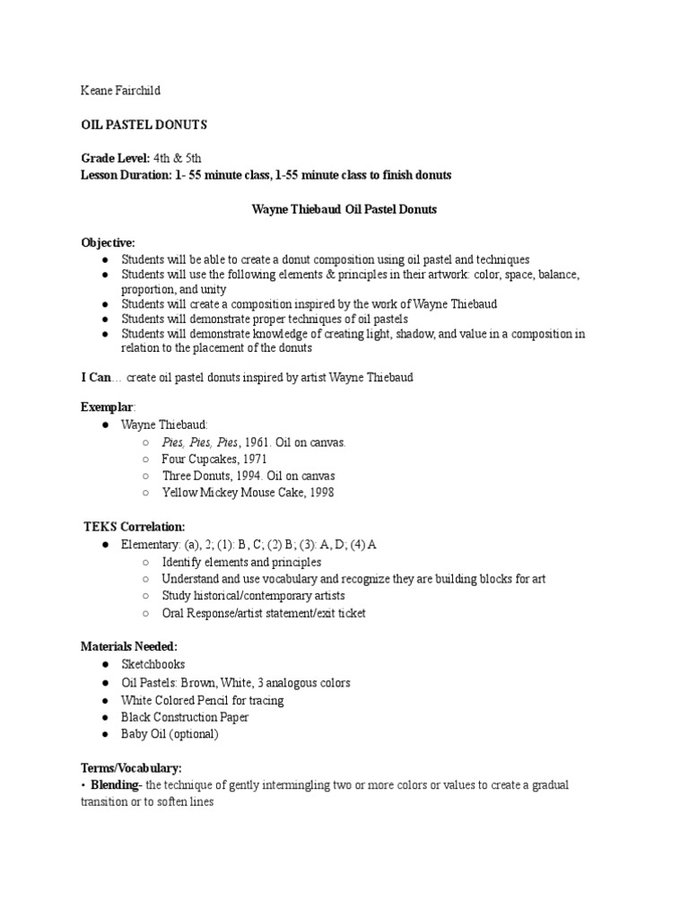 Wayne Thiebaud Donut Art Lesson | PDF | Paintings