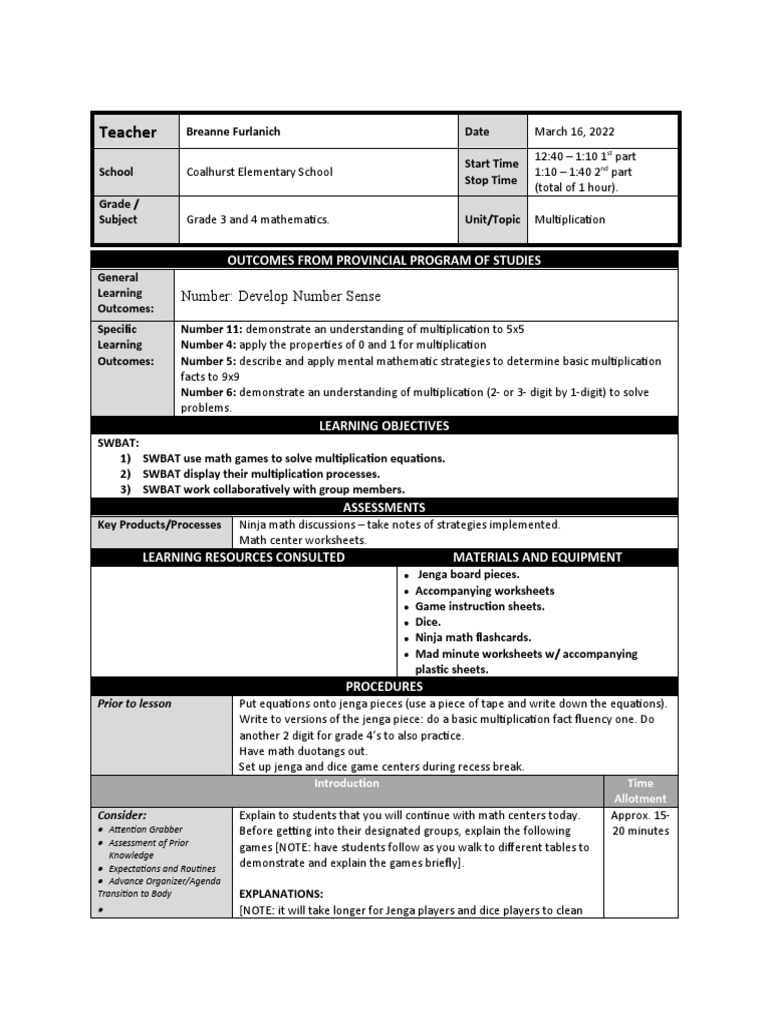 Math Lesson Example For Portfolio | Download Free PDF | Mathematics ...