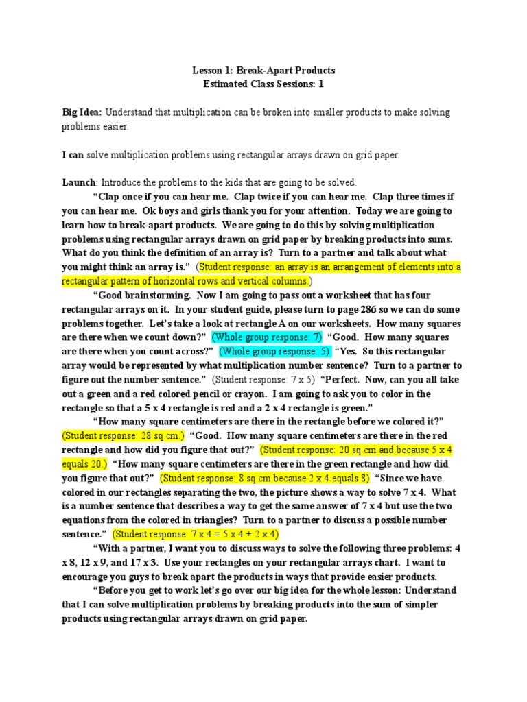 Unit Lesson Plans | PDF | Rectangle | Multiplication
