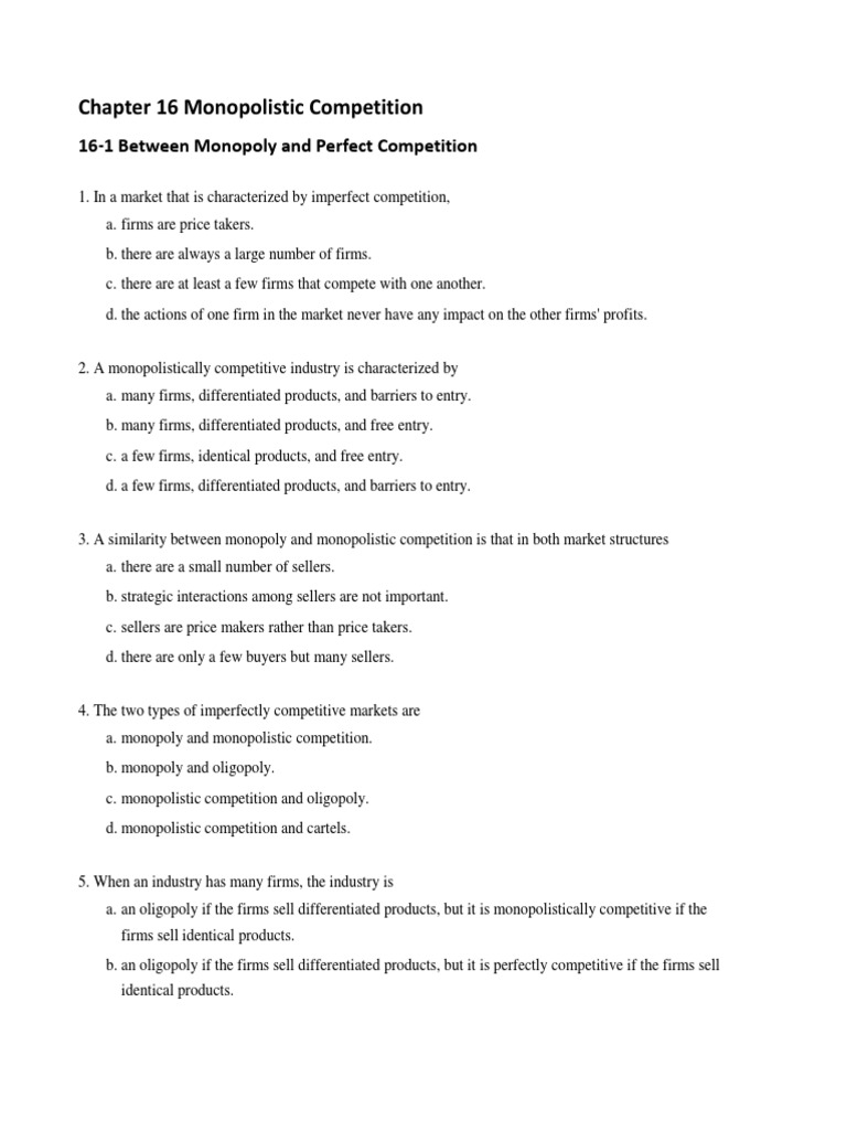 CH.16 Monopolistic Competition (Student) | PDF | Monopoly | Profit ...