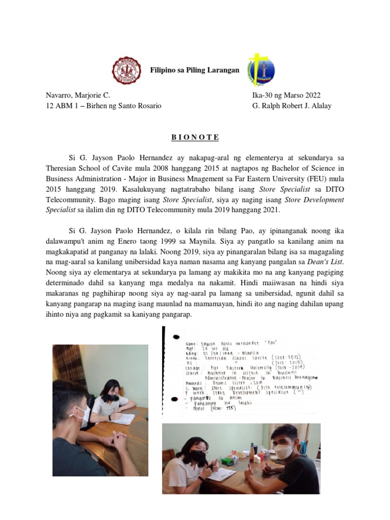 Halimbawa NG Bionote | PDF