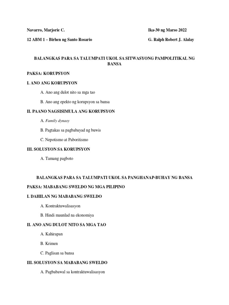 Halimbawa NG Balangkas | PDF