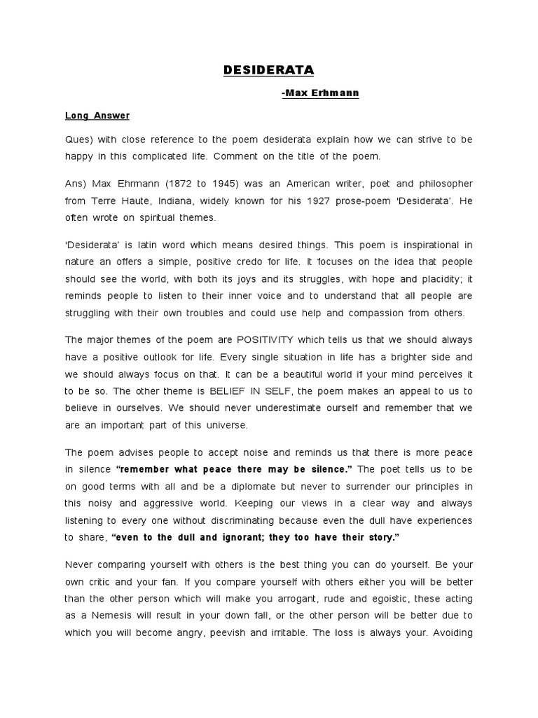 A Guide for Living Well: An Analysis of Max Ehrmann's Inspirational ...